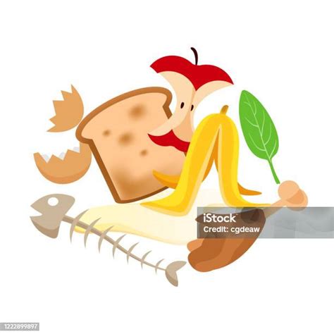 백색 배경에 고립 된 유기 식품 폐기물 유기 폐기물 야채 및 과일 쓰레기 유기 썩은 음식 쓰레기 세트 남은 음식에서 분리를위한 유기 폐기물 쓰레기 그림 0명에 대한 스톡