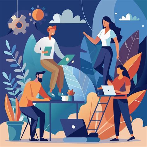 Premium Vector Collaborative Teamwork Modern Office Workers Engaged