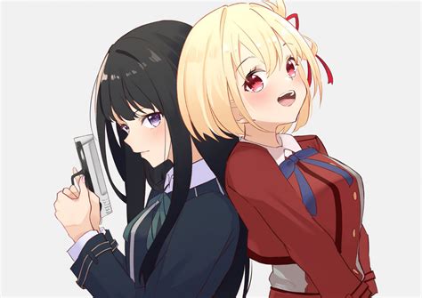 Wallpaper Anime Girls Lycoris Recoil Nishikigi Chisato Inoue Takina Short Hair Blonde
