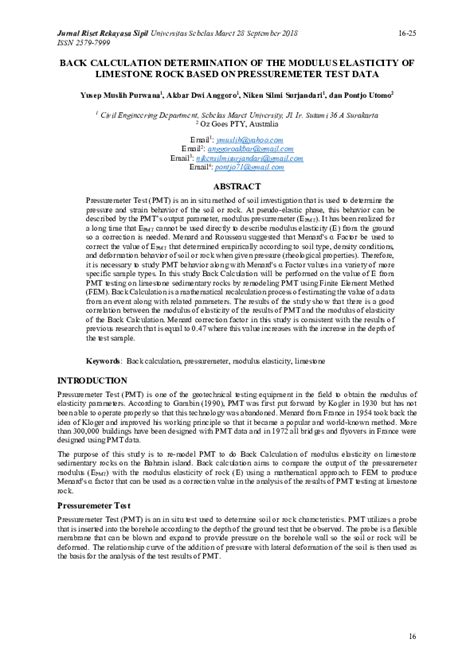 Pdf Back Calculation Determination Of The Modulus Elasticity Of Limestone Rock Based On