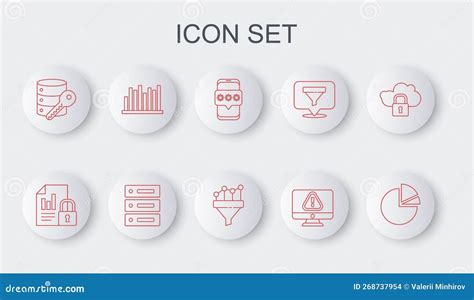 Set Line Pie Chart Infographic Document And Lock Mobile Password