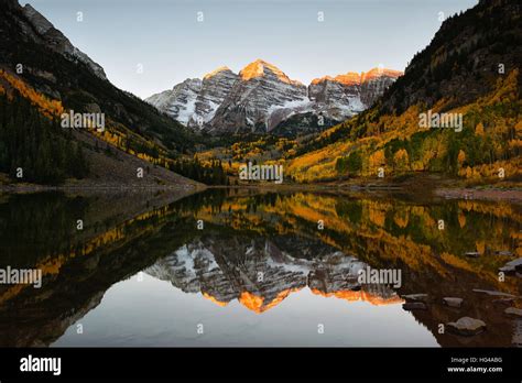 Beautiful Sunrise Touches Maroon Bells Peak At Maroon Lake Aspen