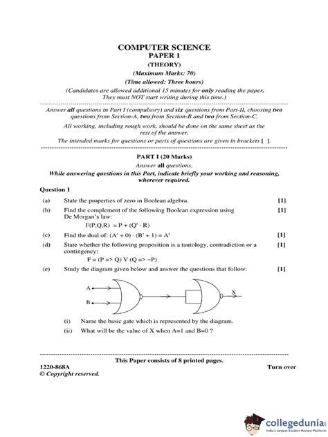 isc class 12 computer science paper 1 question paper 2020 pdf