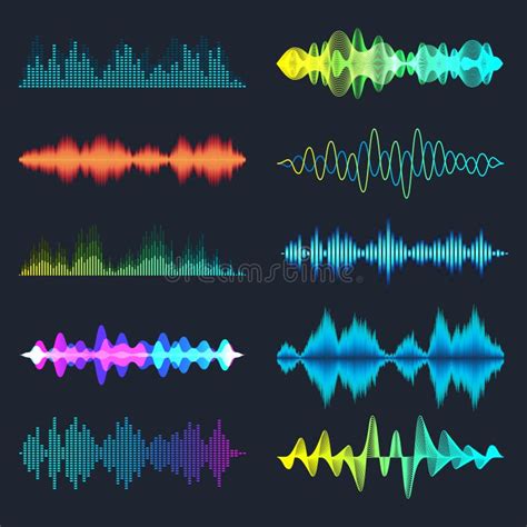 Colored Sound Waves Collection Analog And Digital Audio Signal Music Equalizer Interference