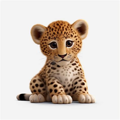 Premium Photo Pixarstyle Leopard Cub 3d Illustration On White Background