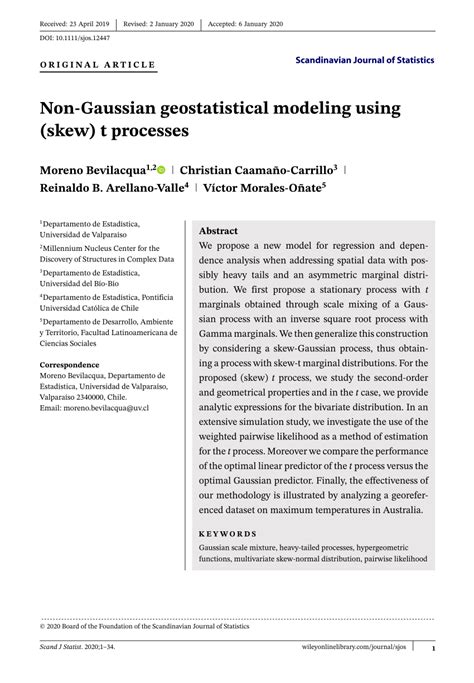 Pdf Non‐gaussian Geostatistical Modeling Using Skew T Processes