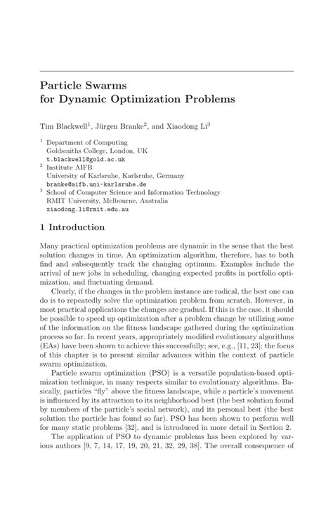 pdf particle swarms for dynamic optimization problems