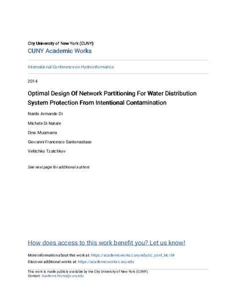 pdf optimal design of network partitioning for water distribution