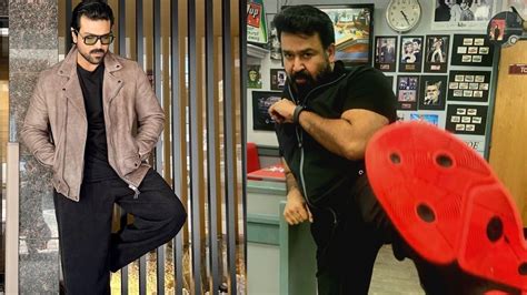 South Indian Stars Ram Charan And Mohanlal Look Dapper In Black Fits