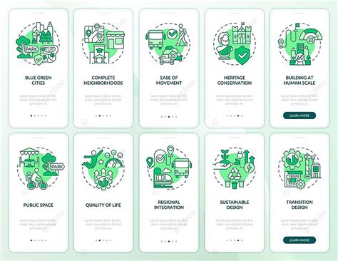 Set Of Mobile App Screens For Green Onboarding In Urban Planning Vector Comfort User Site Png