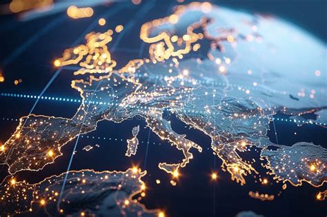Digital World Globe Centered On Europe Concept Of Global Network And Connectivity Data Transfer