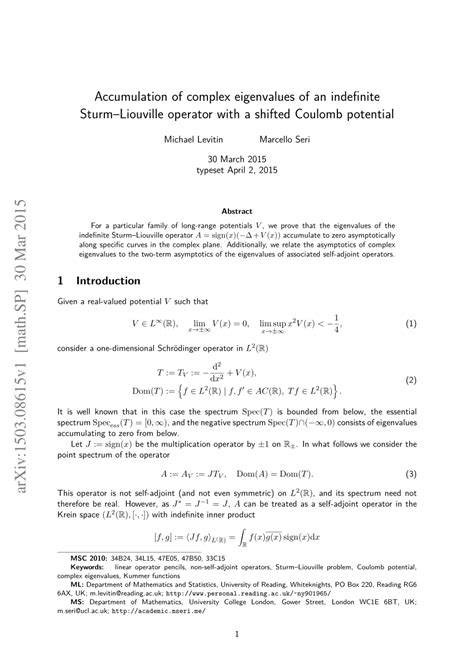 Pdf Accumulation Of Complex Eigenvalues Of An Indefinite Sturm