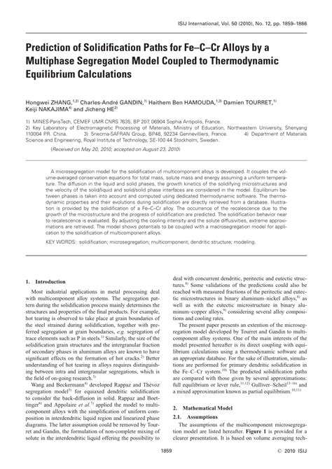 pdf prediction of solidification paths for fe c cr alloys by a