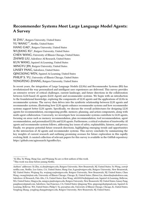 Pdf Recommender Systems Meet Large Language Model Agents A Survey