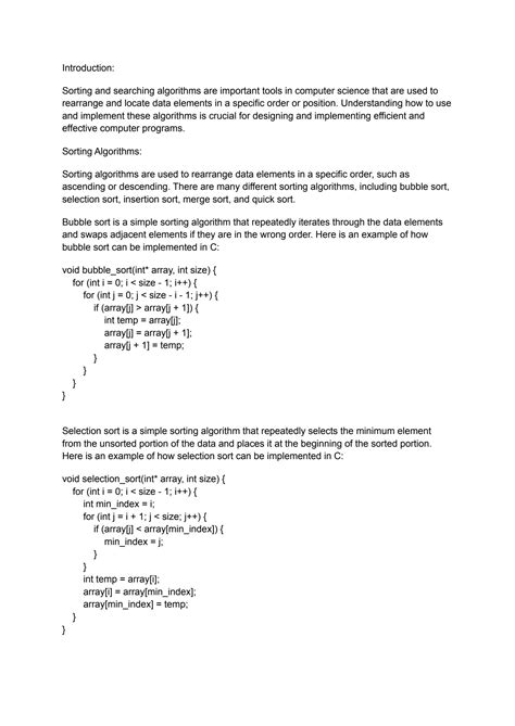 Solution Sorting And Searching Algorithms In C Studypool