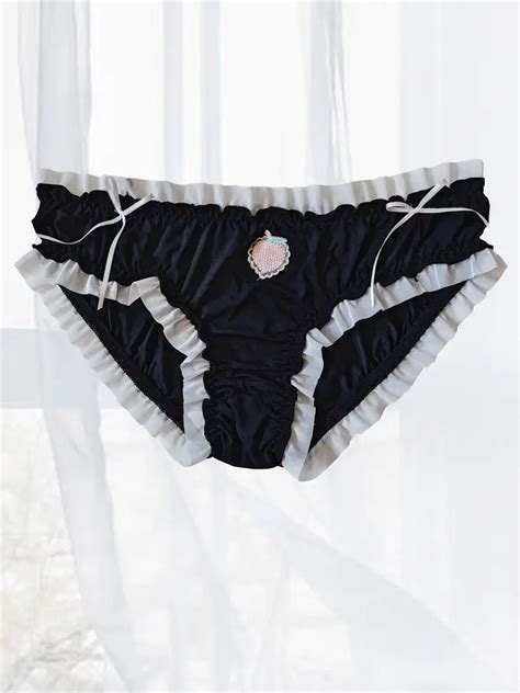 복숭아 프린트 프릴 팬티 달콤하고 귀여운 로우 허리 스트레치 팬티 여성용 란제리 및 속옷 Temu Korea