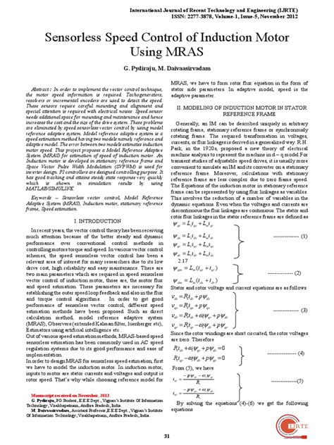 Sensorless Speed Control Of Induction Motor Pdf Control Theory Electrical Engineering