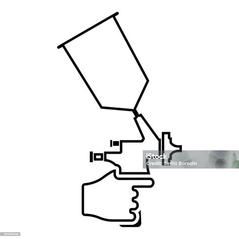 팔 사용 도구를 사용하여 손 분무기를 들고 스프레이 건 분무기 도구 분무기 분쇄기 윤곽 윤곽 아이콘 블랙 컬러 벡터 일러스트