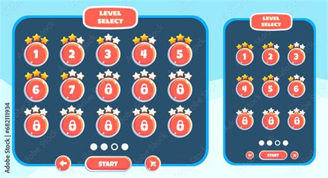 Level Selection Screen Game Ui Game Ui Set On The Funny Background Stock Vector Adobe Stock