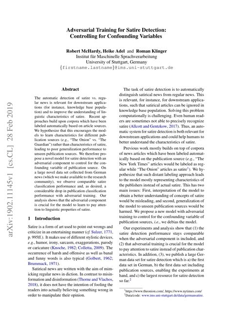 Pdf Adversarial Training For Satire Detection Controlling For Confounding Variables