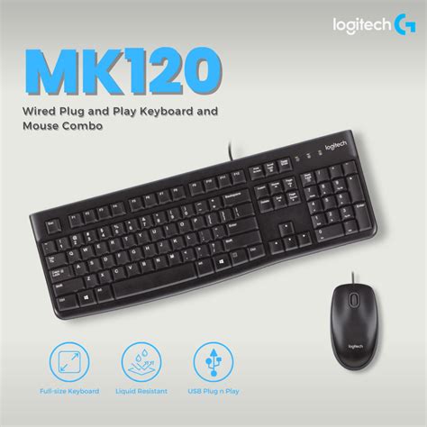 Jual Keyboard Dan Mouse Logitech Mk120 Corded Combo Original Shopee