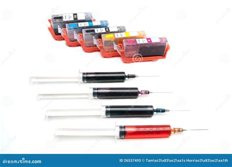 A Set Of Ink For Refilling Inkjet Printers Stock Image Image Of Cmyk Injecting
