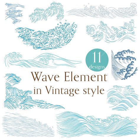 Premium Vector Set Of Blue Hand Drawn Wave Elements Vector Natural Art Background With
