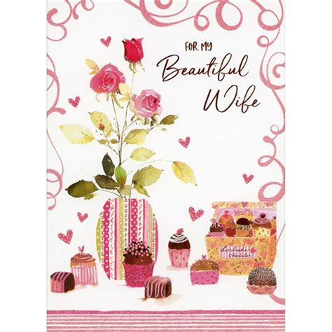 Chocolate Desserts 3 Roses In Vase Sweetest Day Card For Wife
