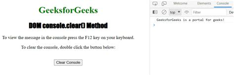Html Dom Console Clear Method Geeksforgeeks