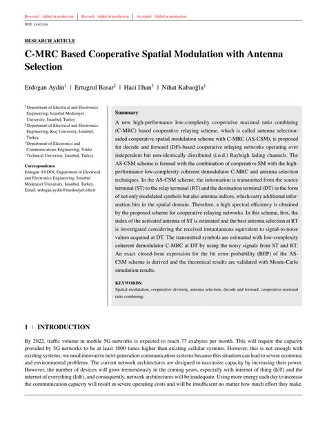 Pdf C Mrc Based Cooperative Spatial Modulation With Antenna Selection