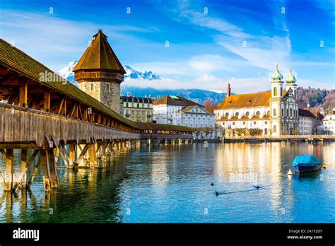 Kapellbrucke Historic Chapel Bridge And Waterfront Landmarks In Lucern