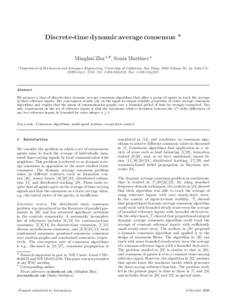 Pdf Discrete Time Dynamic Average Consensus