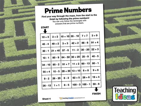 Prime Numbers Maze Teaching Ideas