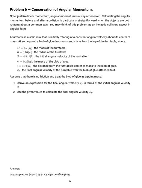 Solved Problem Conservation Of Angular Momentum Note Chegg