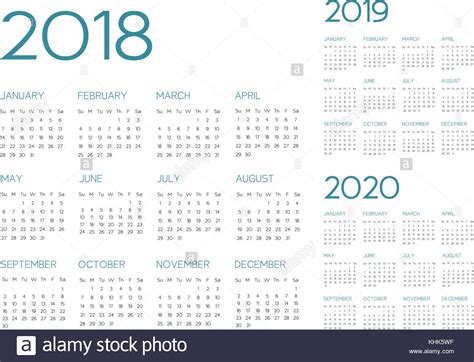 English Calendar 2018 2019 2020 Vector Text Is Outline Font Is Armata