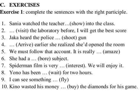 C Exercisesexercise 1 Complete The Sentences With The Right Participle1