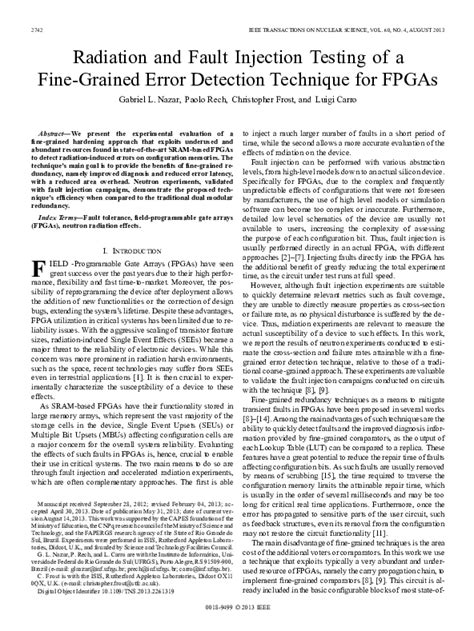Pdf Radiation And Fault Injection Testing Of A Fine Grained Error Detection Technique For Fpgas