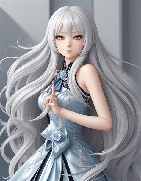 Premium Photo A Graceful And Elegant Anime Girl With Long Silverwhite