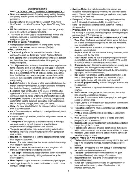 Word Processing Notes Pdf Word Processor Typewriter