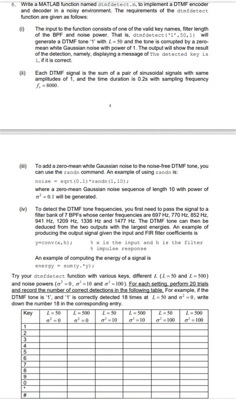 Solved 6 Write A Matlab Function Named Dtmf Detectm To