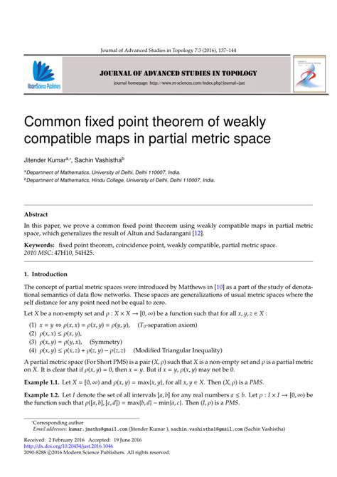 Pdf Common Fixed Point Theorem Of Weakly Compatible Maps In Partial