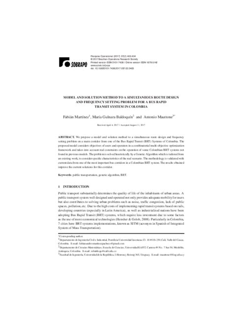 Pdf And Solution Method To A Simultaneous Route Design And Frequency Setting Problem For A Bus