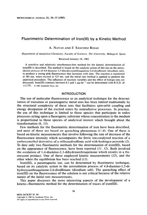 Pdf Fluorimetric Determination Of Ironiii By A Kinetic Method
