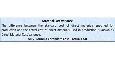 Concept Of Material Cost Variance MCV Assignment Point