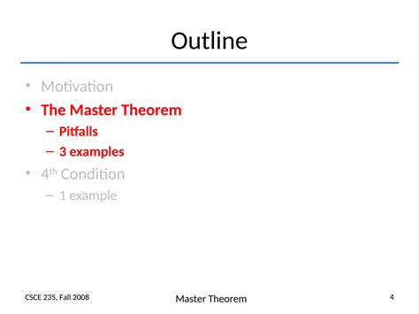 Master Theorem Related To The Algorithm Analysis Course Ppt