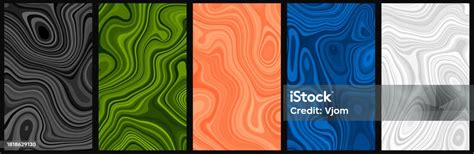 광학적인 방해 및 액체 효력을 가진 다채로운 추상적인 포스터 디자인의 세트 배너 전단지 초대장 표지 명함을 위한 움직임의 환상