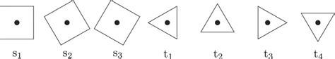 seven prototiles of the square triangle tiling solid circles represent