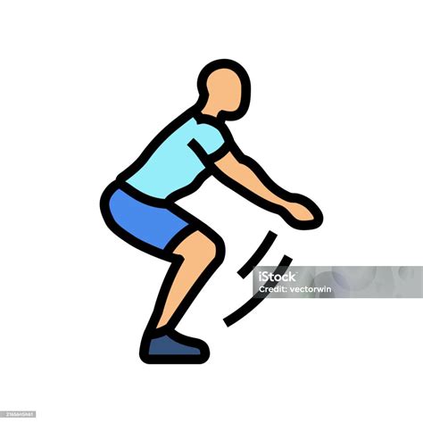 점프 스쿼트 피트니스 운동 다리 색상 아이콘 벡터 일러스트 레이 션 근육에 대한 스톡 벡터 아트 및 기타 이미지 근육 다리