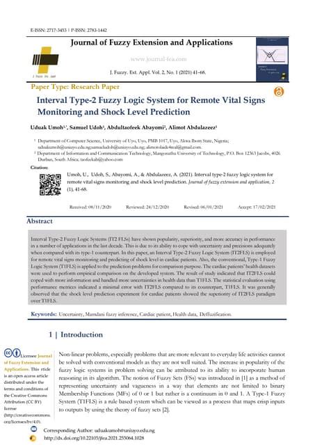 interval type 2 fuzzy logic system for remote vital signs monitoring and shock level prediction