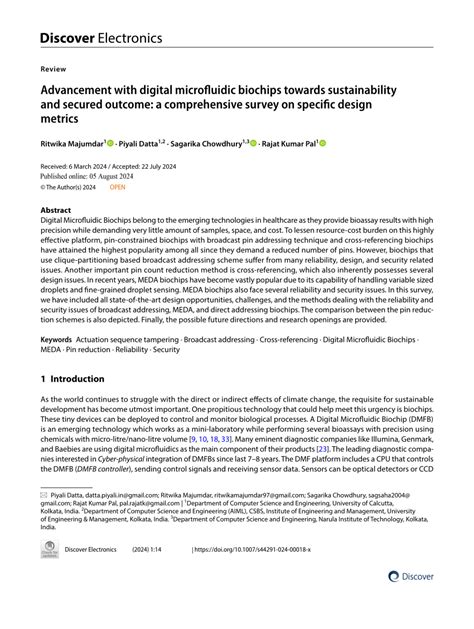 Pdf Advancement With Digital Microfluidic Biochips Towards Sustainability And Secured Outcome